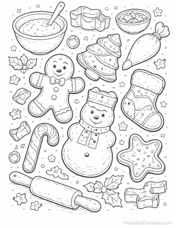 Printable Christmas Cookies Coloring Page