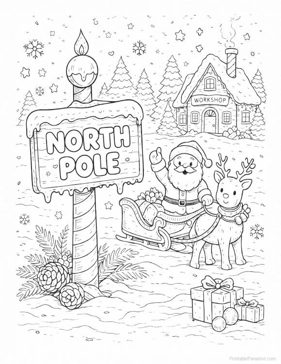 Printable North Pole Coloring Page