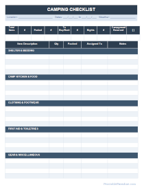 Free Printable & Fillable Camping Checklist | PrintableParadise