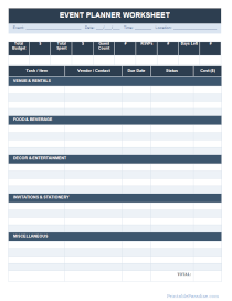 Free Printable & Fillable Event Planner Worksheet | PrintableParadise
